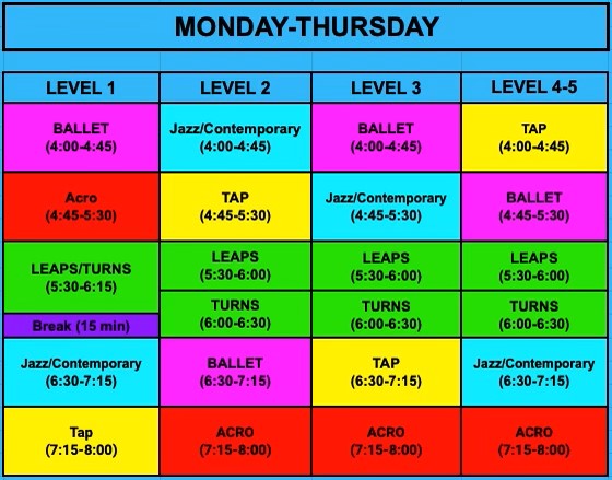 Summer Class Schedule – Eminence Dance Complex